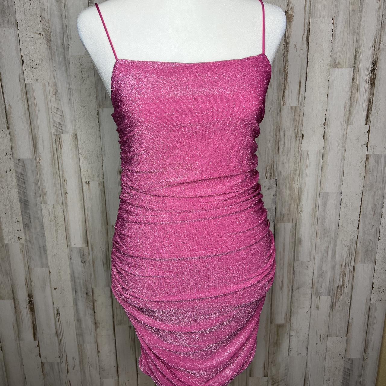 Hot pink sparkly dress with spaghetti straps and... - Depop