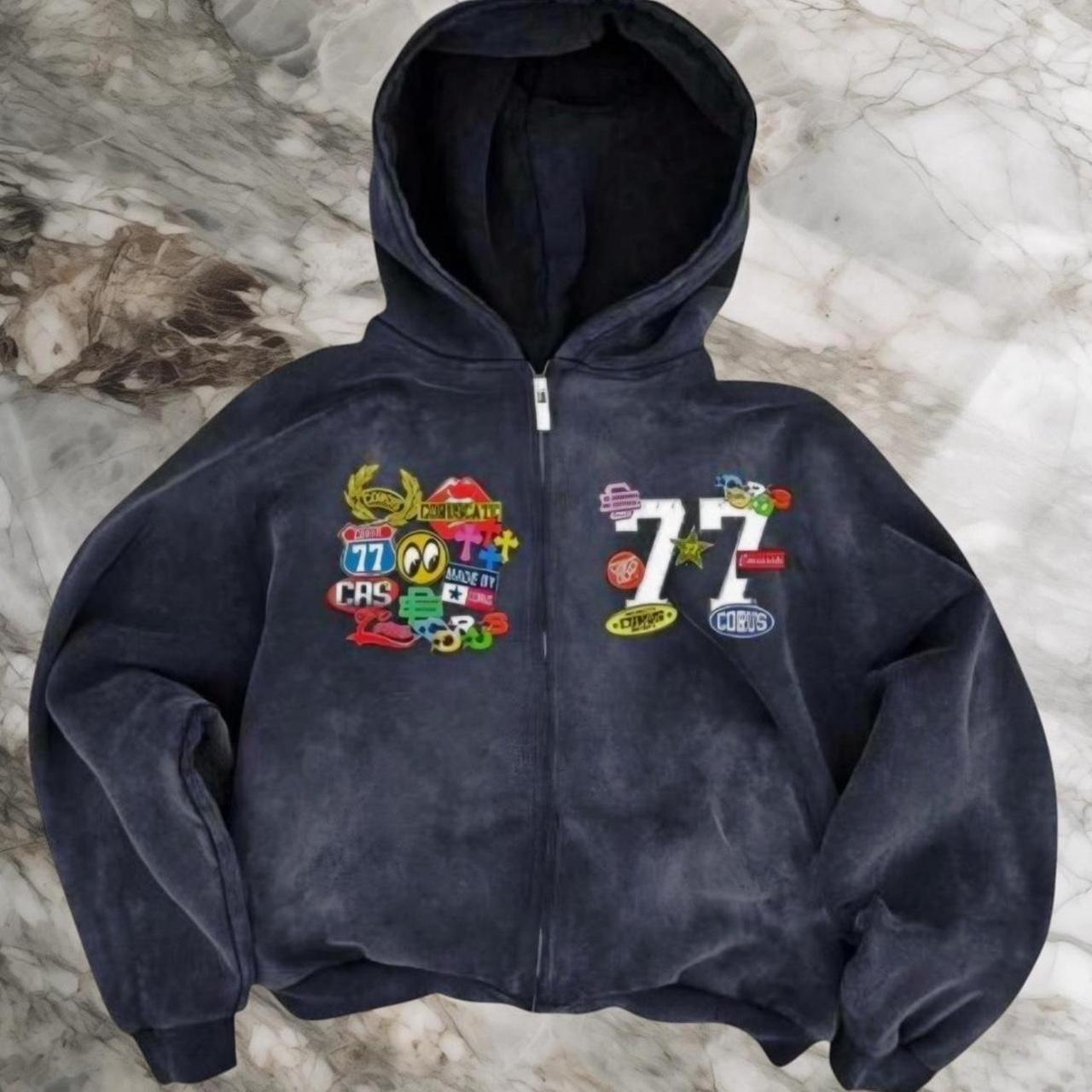 Y2K “Good Luck” Zip-Up Hoodie – Bold Gothic... | Depop