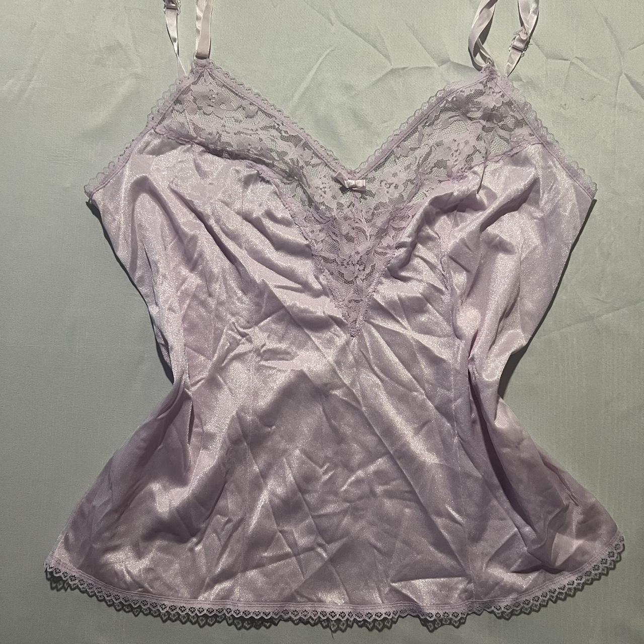 adorable silk purple tank with lace and mink... - Depop