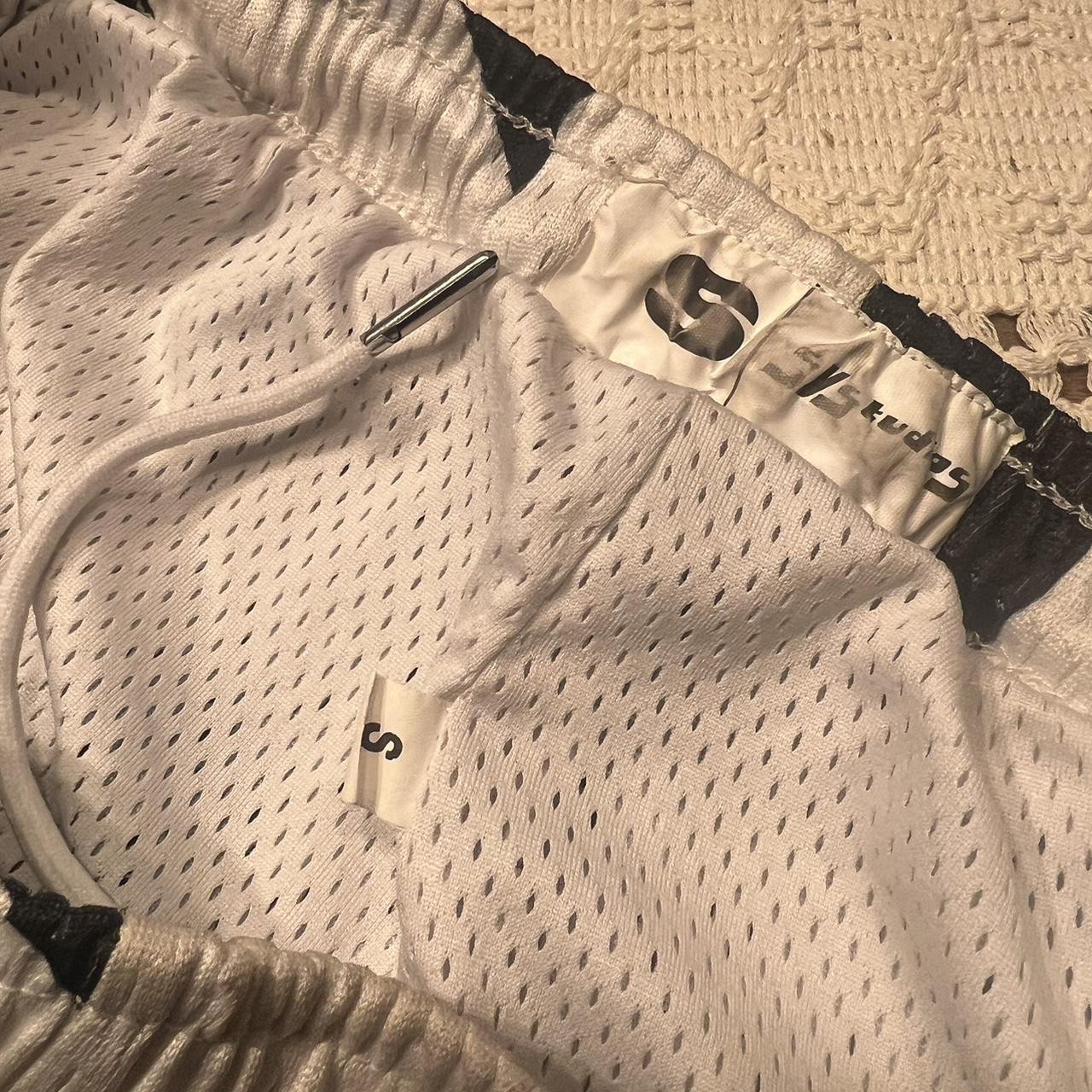 Graphicblack white star design Mesh shorts / short... - Depop