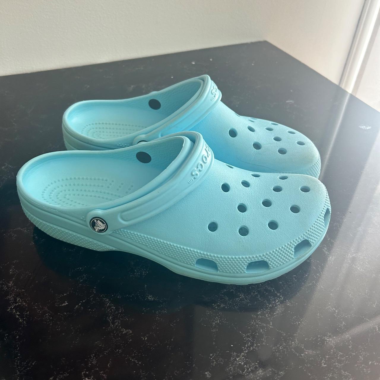 aqua light blue crocs size 11 M worn once casual,... - Depop