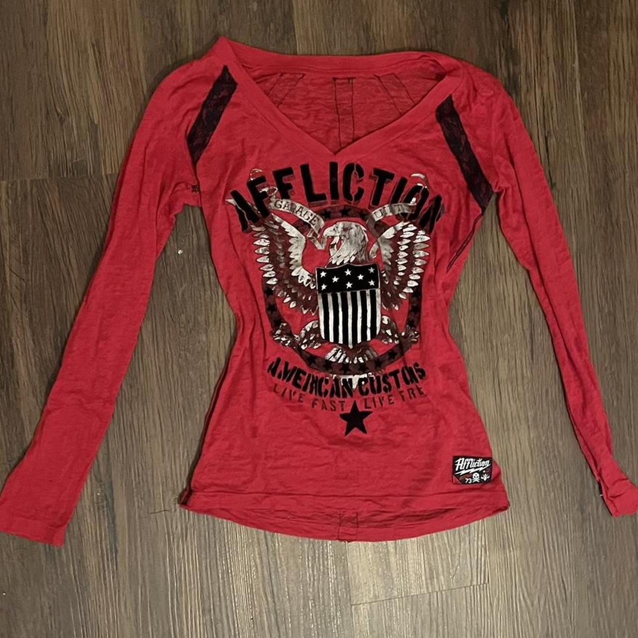 Affliction Women’s Long sleeve Size M Red Women’s... - Depop