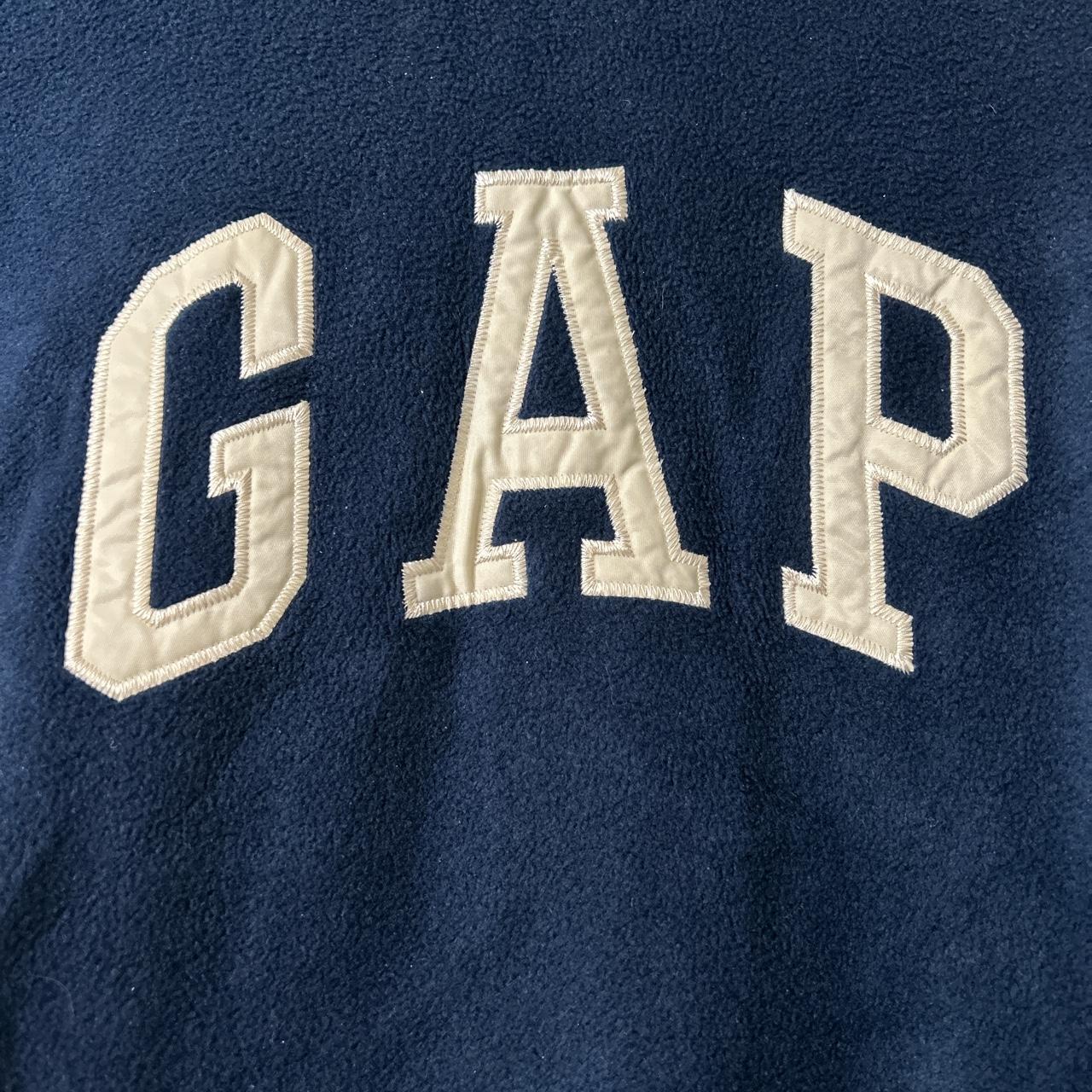 Navy GAP logo fleece hoodie Ivory letters. Size... - Depop