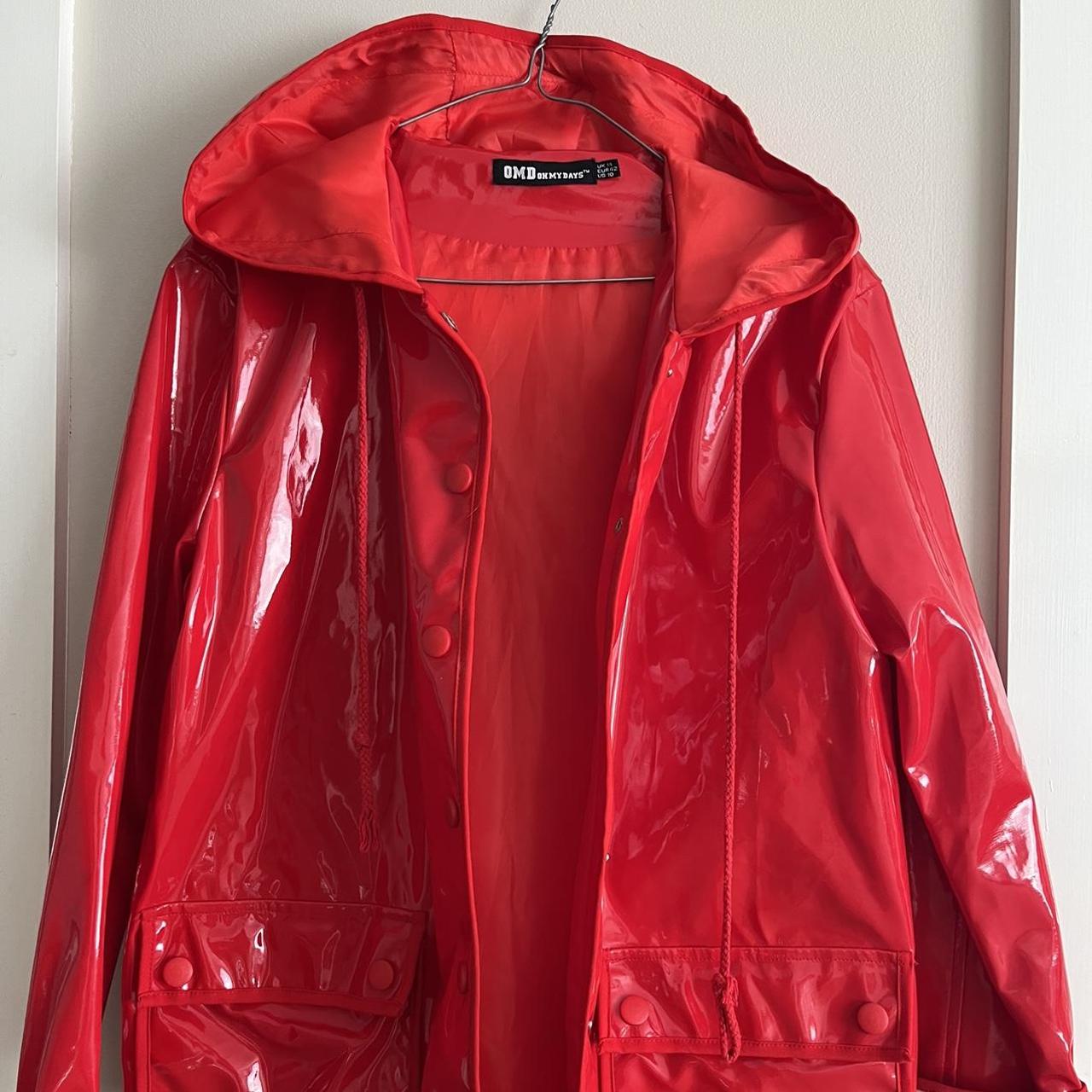 red rain jacket - perfect for festivals... - Depop