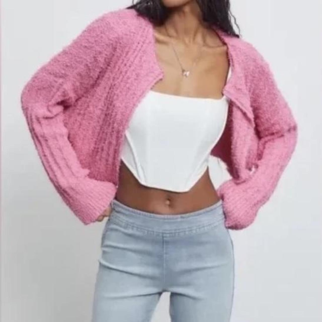 Urban Outfitters Poppy Fuzzy Open Front Cropped... | Depop