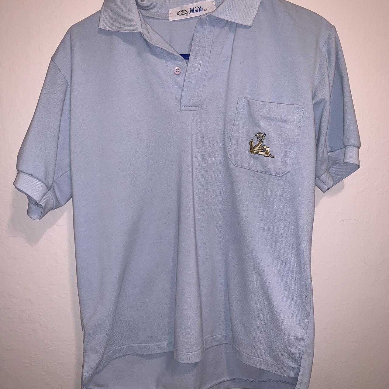 Baby Blue Polo w/ Embroidered Camel - cute vintage... - Depop