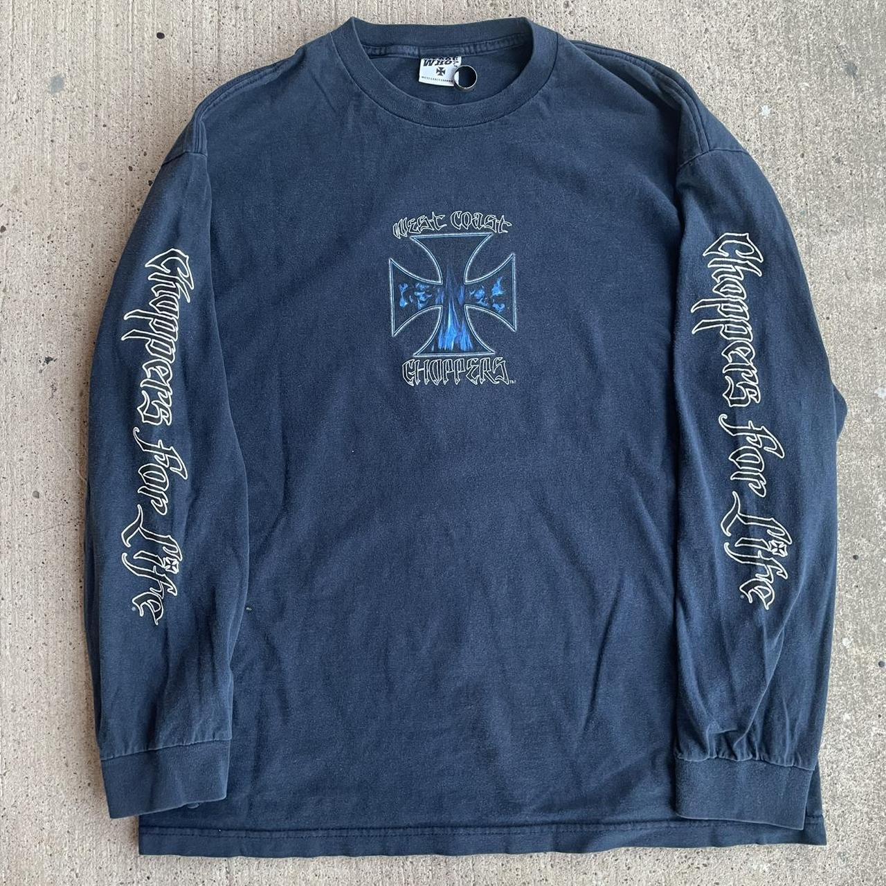 Navy West Coast Choppers Blue Flame Long Sleeve... | Depop