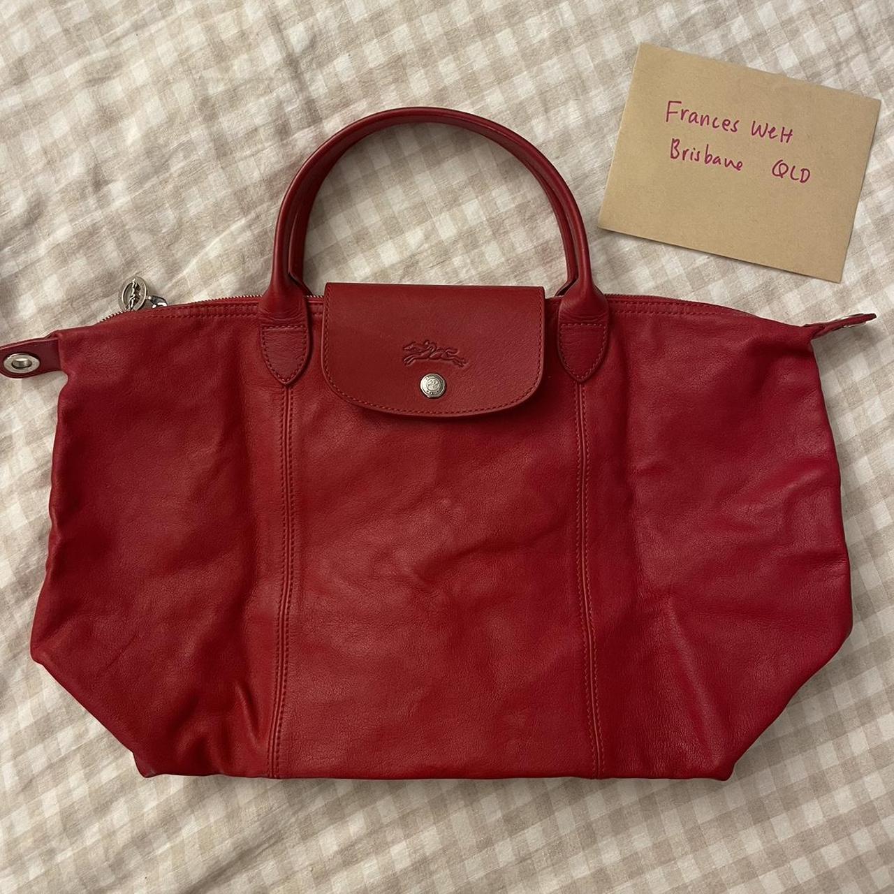 Longchamp Le Pliage Leather Cuir Cherry Red Medium... | Depop