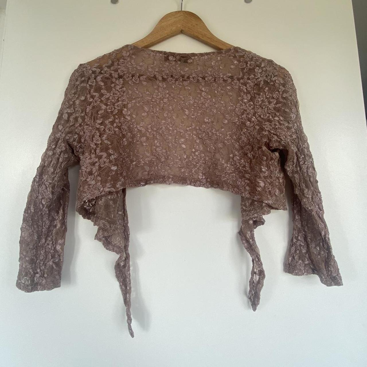 Principles stretchy dusky pink lace crop cardigan... - Depop