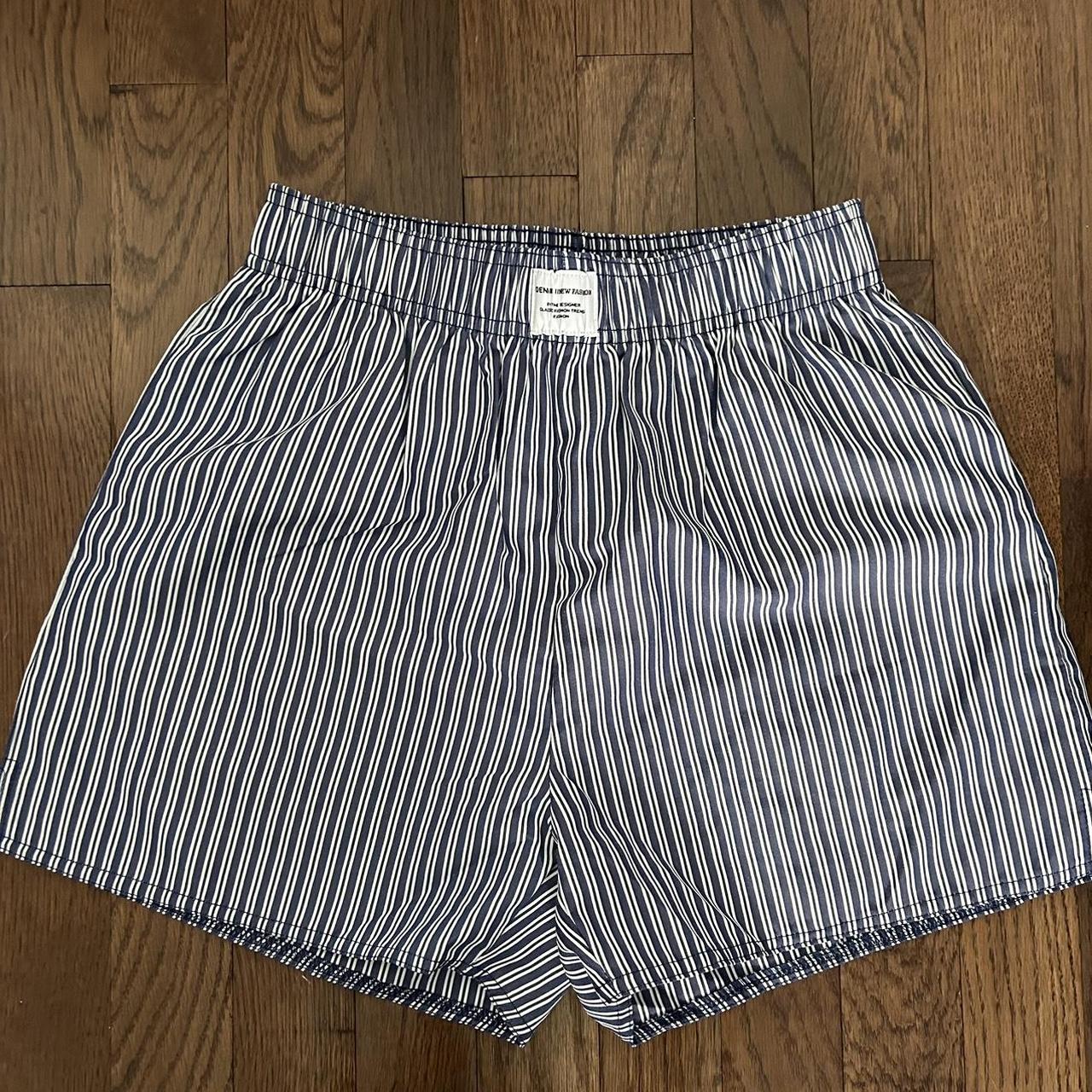 Navy and white striped boxers - Depop