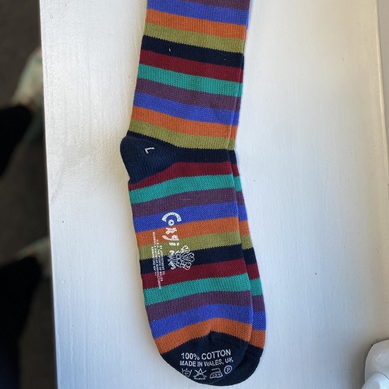 Striped multi-coloured cotton sock, medium weight... - Depop