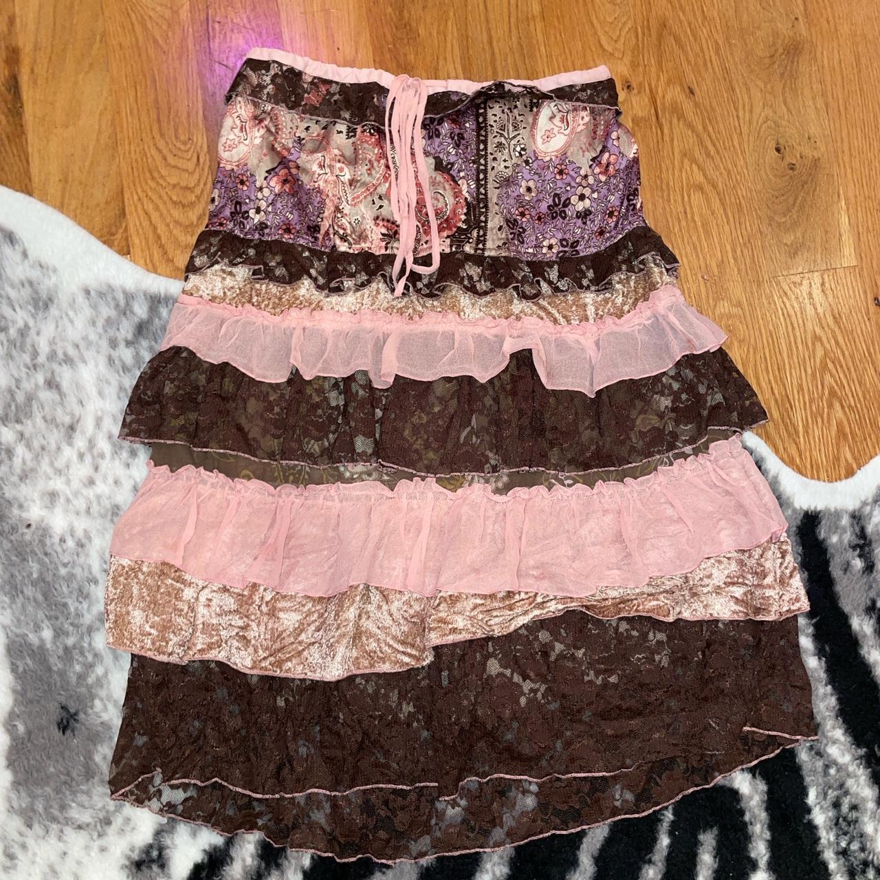 True 00s RAVE midi skirt with layered ruffle layers... - Depop