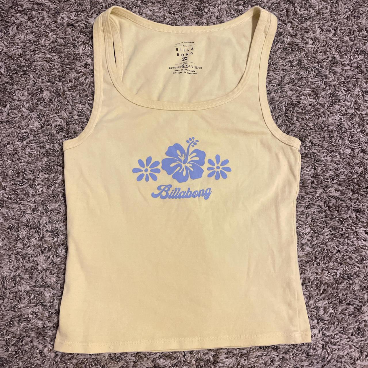 Billabong Yellow So Much Mahalo Blue Hibiscus Tank... | Depop