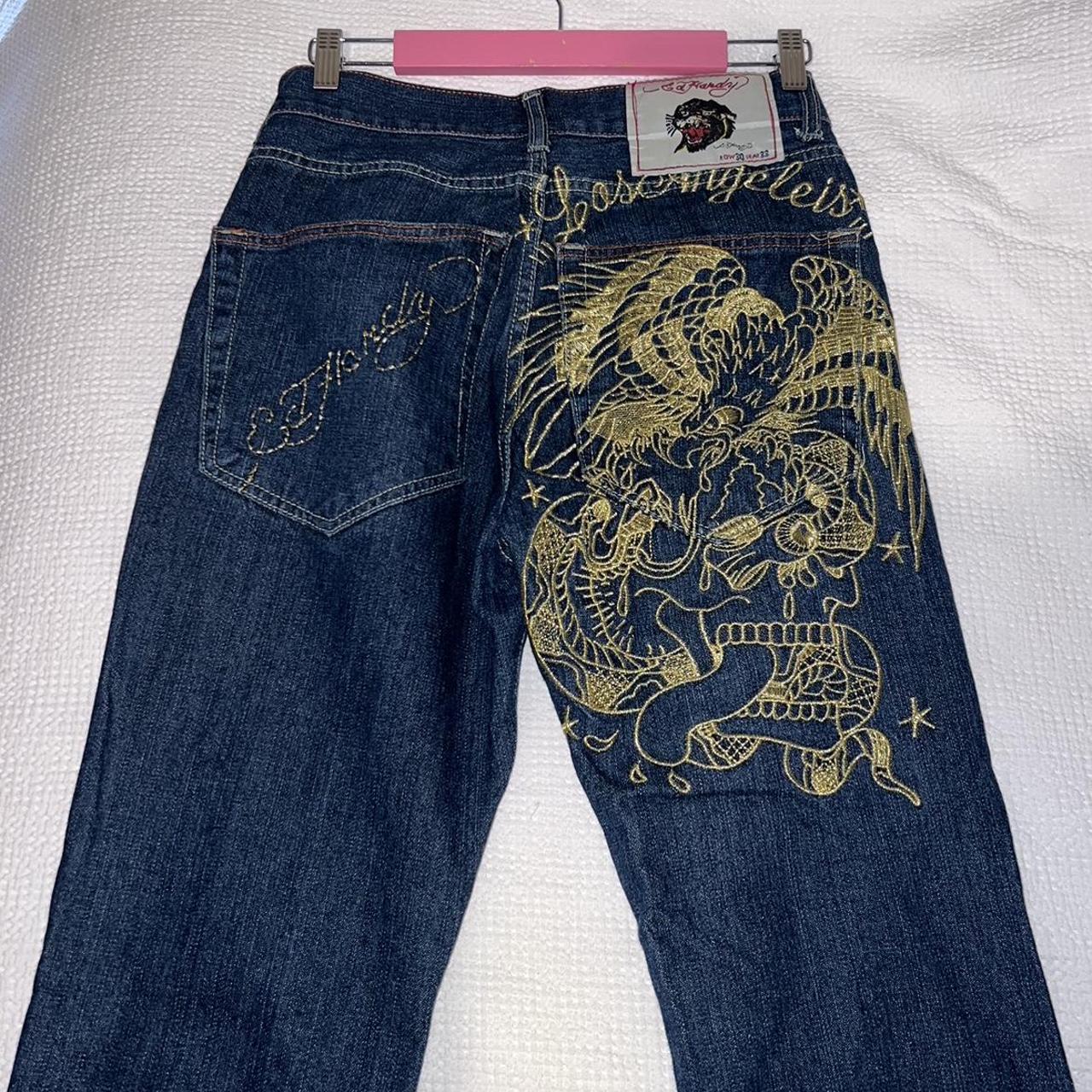 grey/ blue ed hardy jeans w30 - Depop