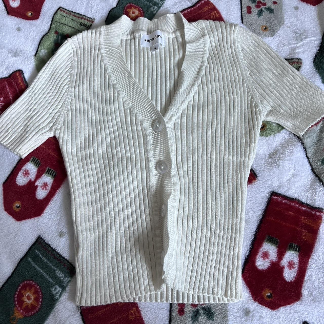 White ribbed cardigan with button-up front #preppy... - Depop