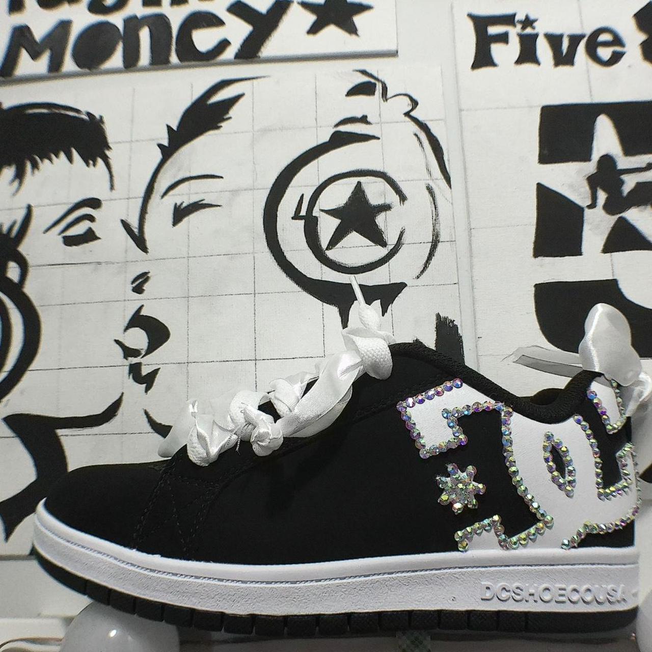 Black and white DC Shoes trainers with rhinestones... | Depop
