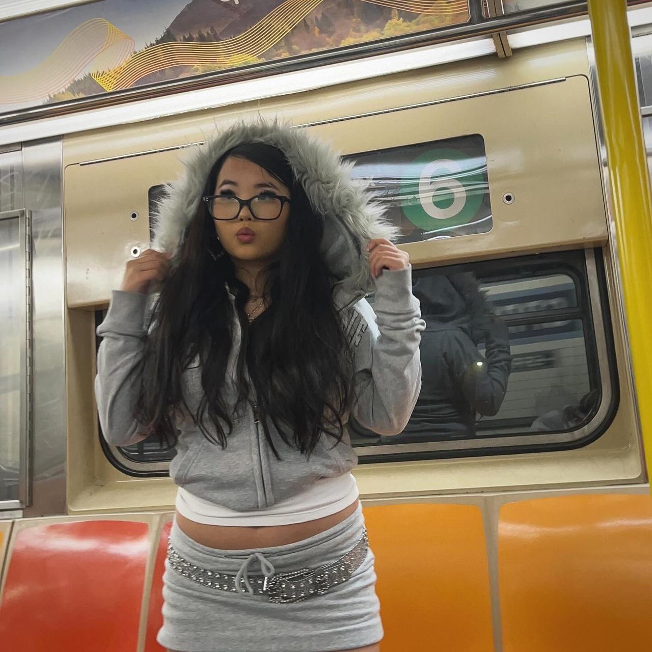 Grey Aeropostale zip up hoodie with faux fur hood... | Depop