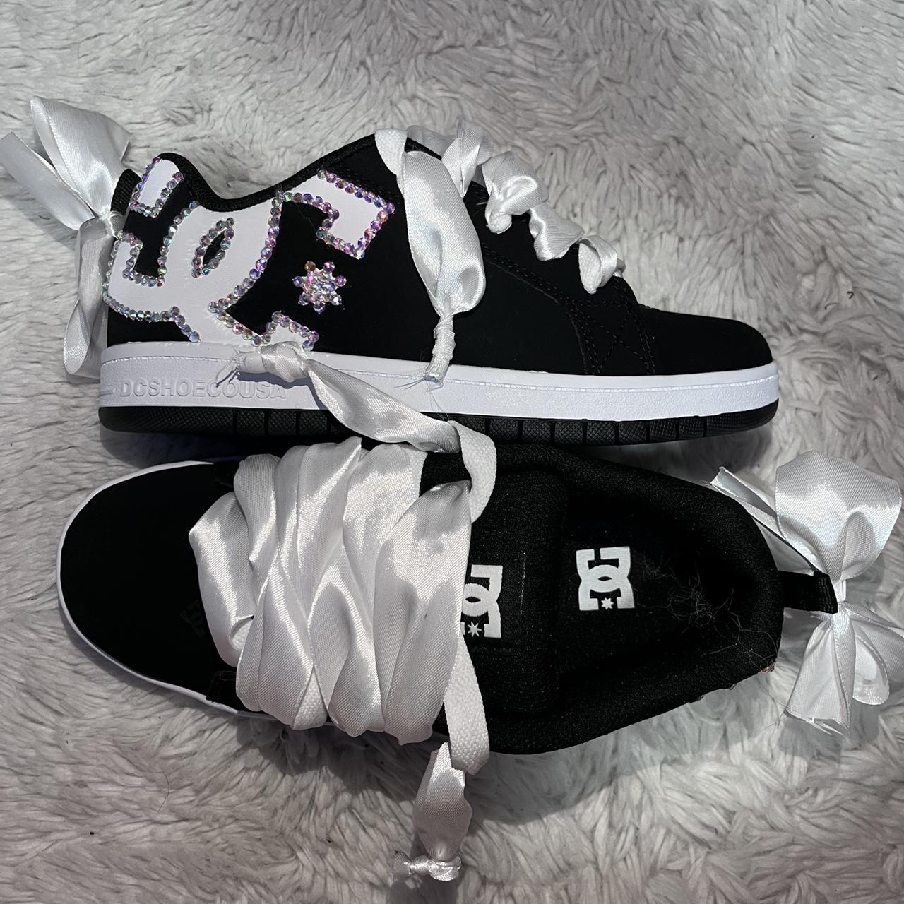 Black and white DC Shoes trainers with rhinestone... | Depop