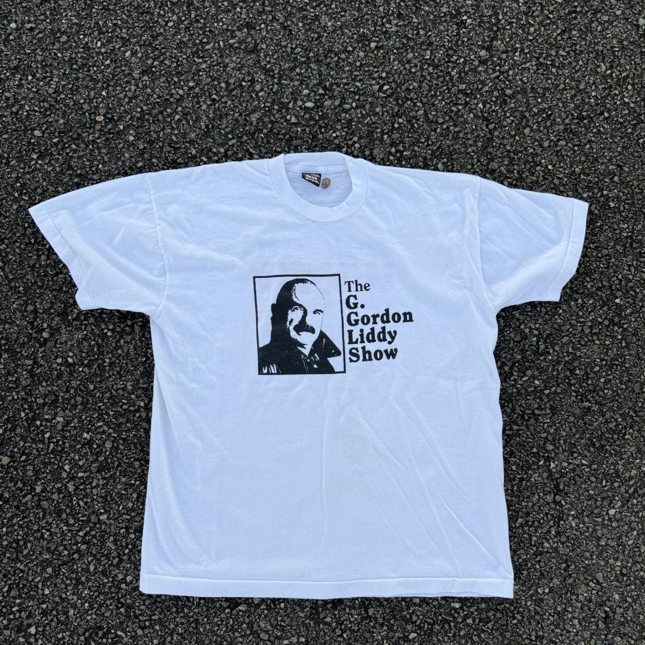 1980s white cotton Gordon Liddy Show T-shirt Size... - Depop