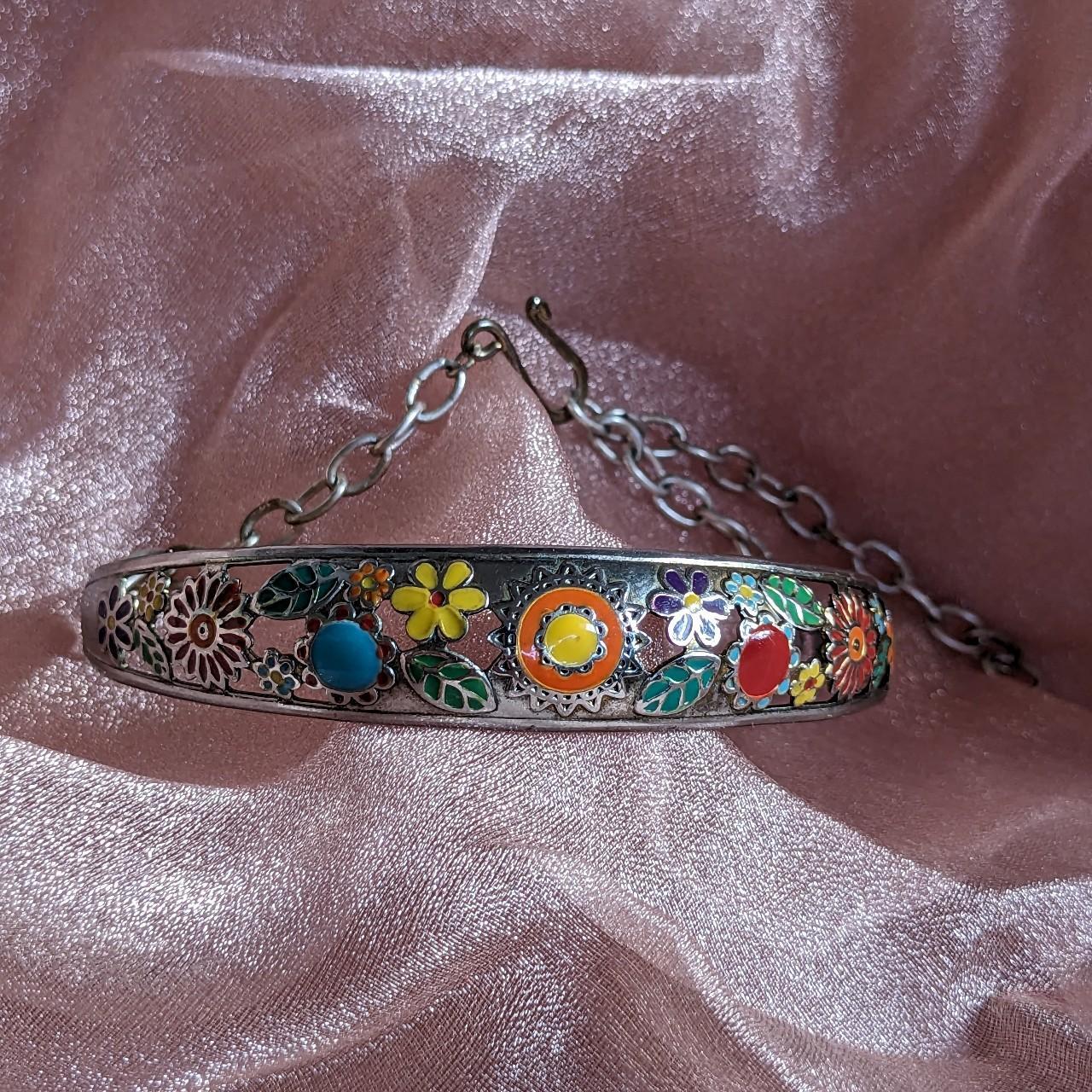 Mixed metal, enamel embossed bracelet recycled and... - Depop