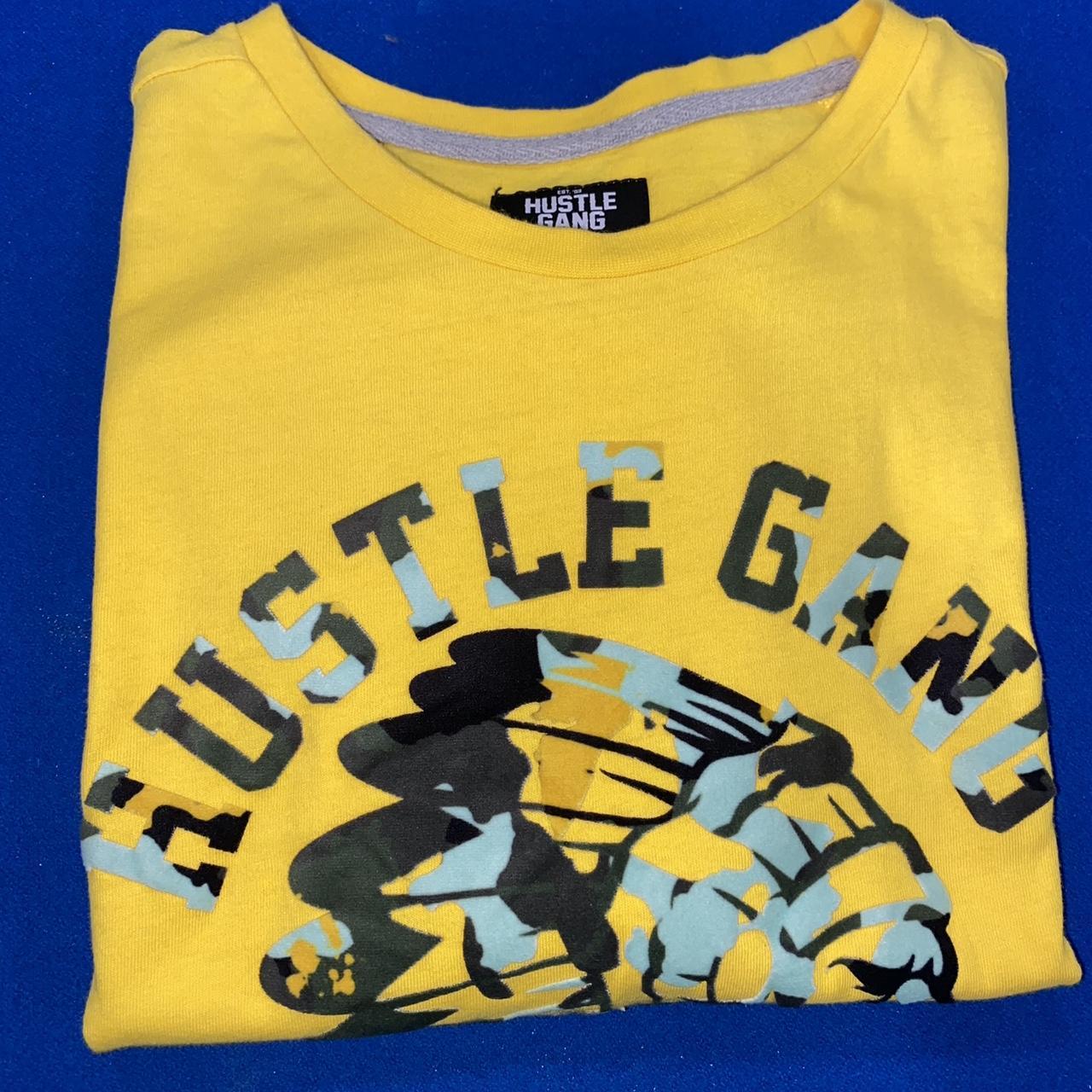 Large Yellow Hustle Gang Shirt - Depop