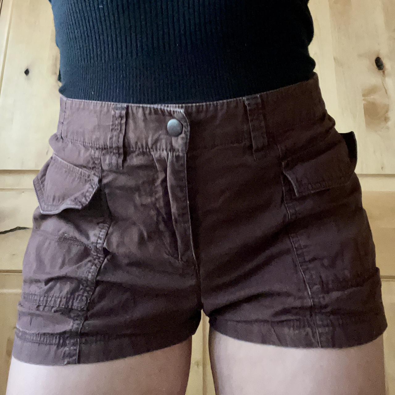 Brown mini cargo shorts mid rise. tagged size 2,... | Depop