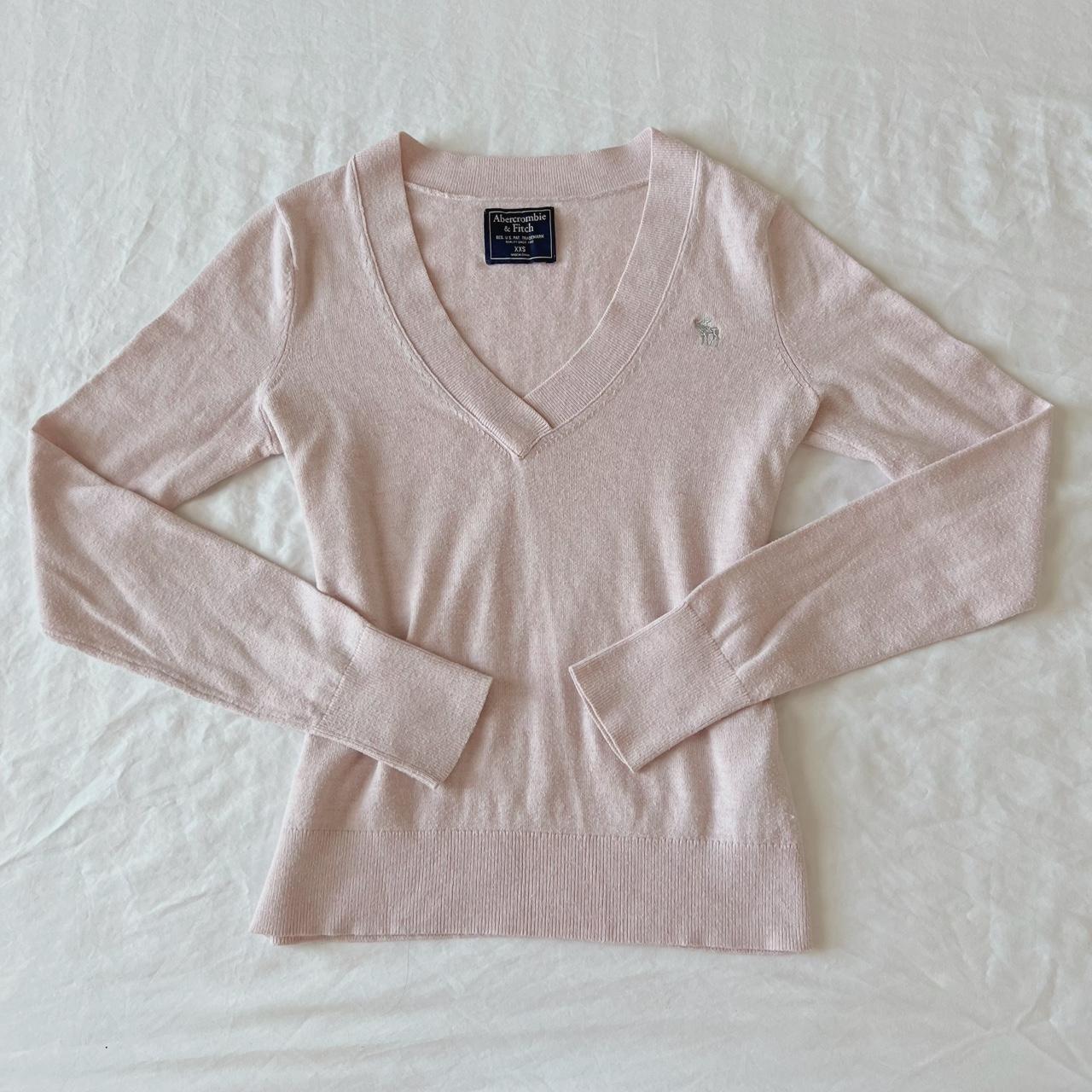 Baby pink Abercrombie v neck sweater with silver... - Depop