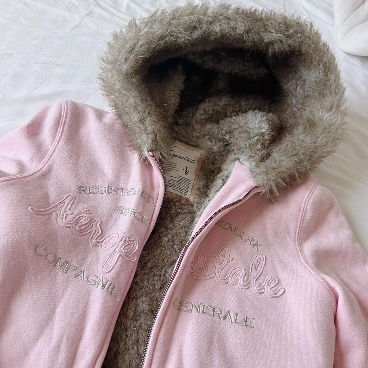 Rare Y2K baby pink Aeropostale faux fur lined hoodie... - Depop