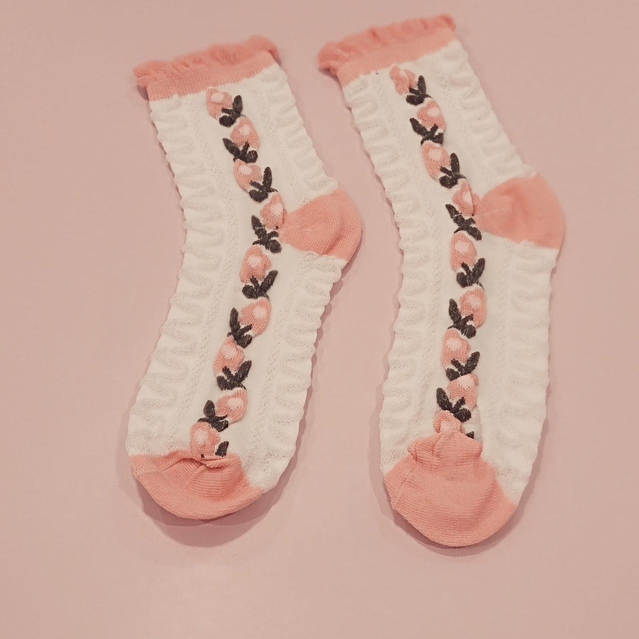pink and white flower socks - Depop