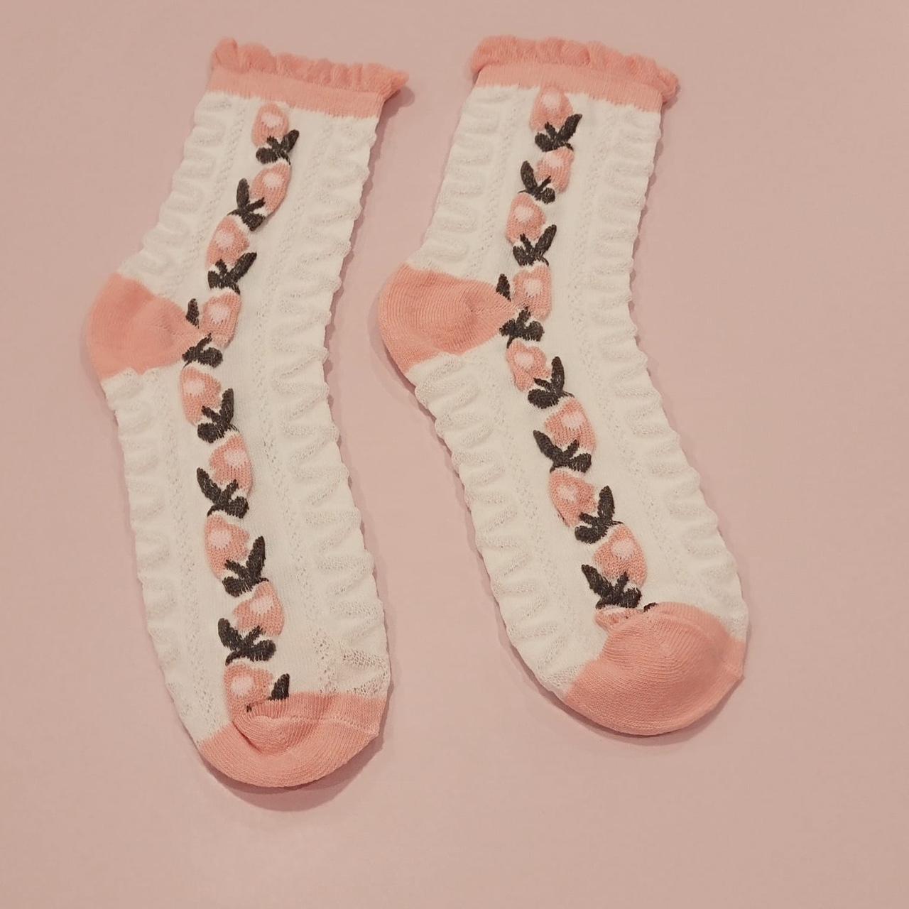 pink and white flower socks - Depop