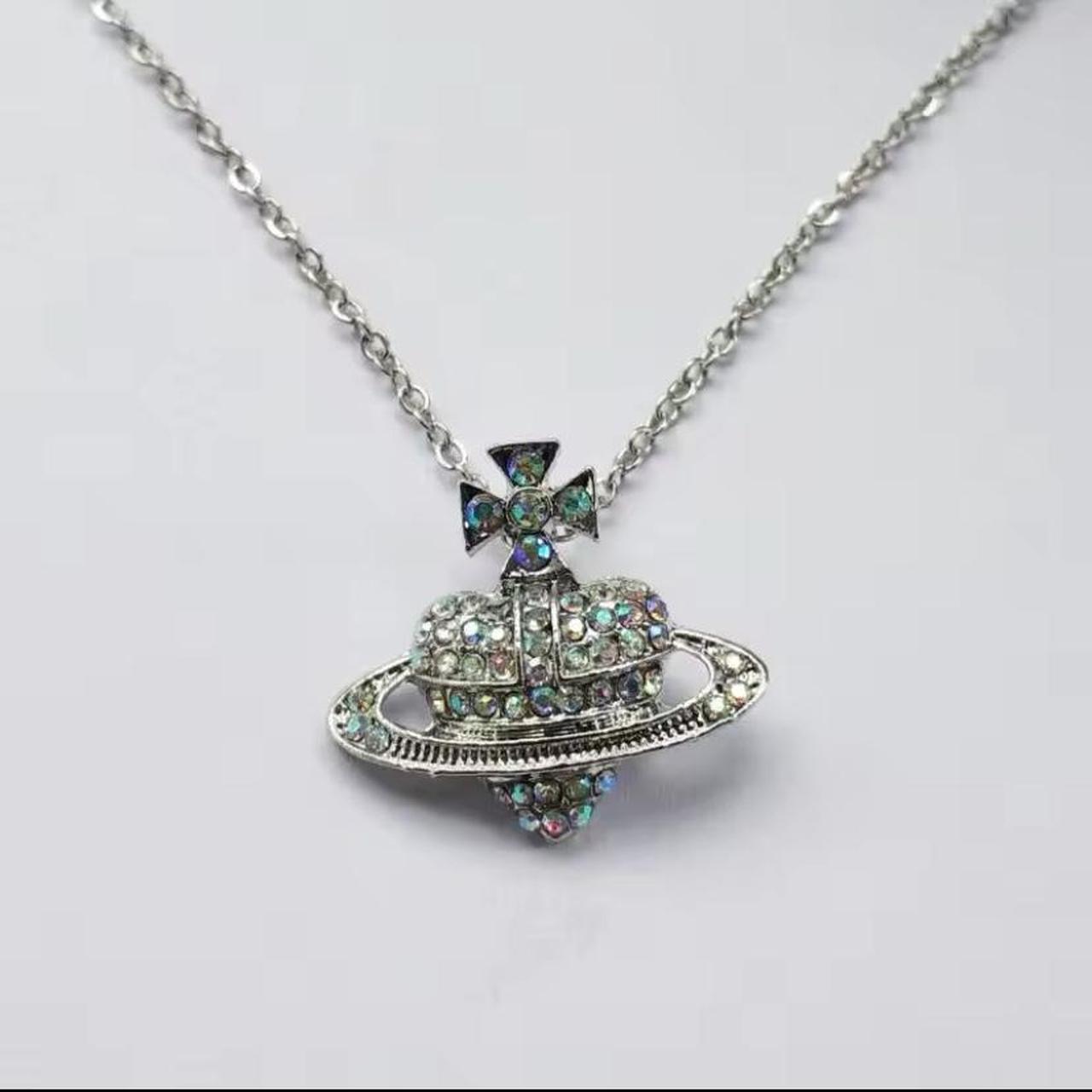 Heart Saturn cross necklace pendent | Depop