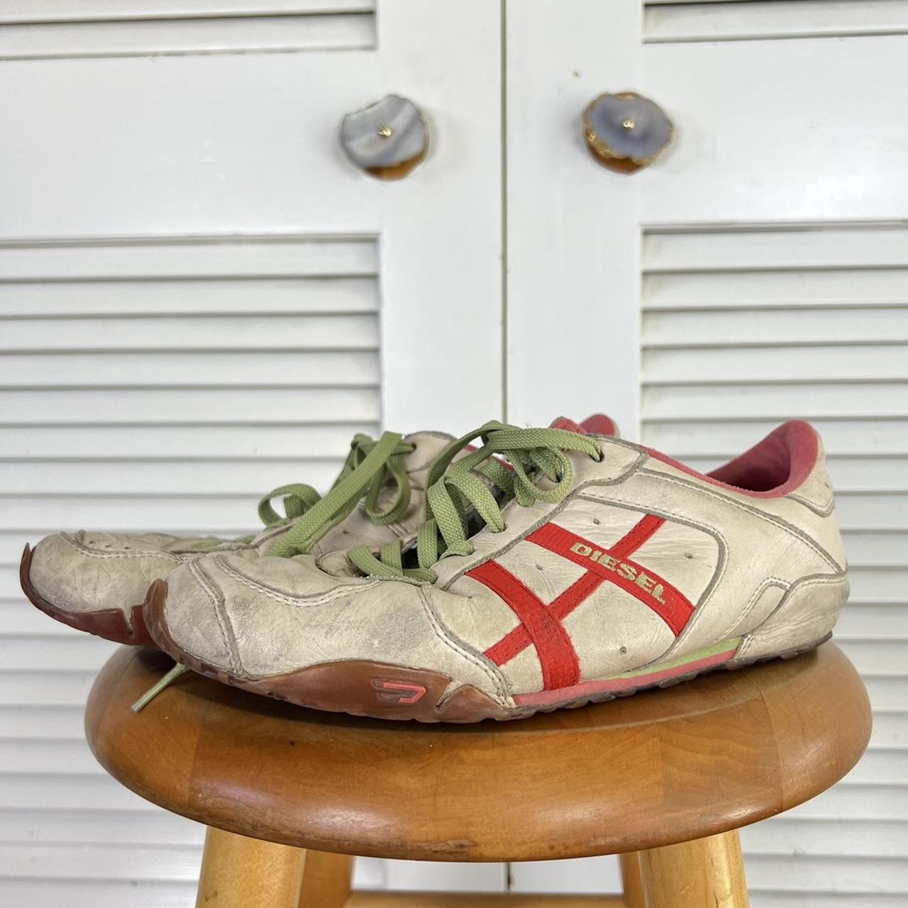 Diesel Men's Cream and Red Trainers | Depop