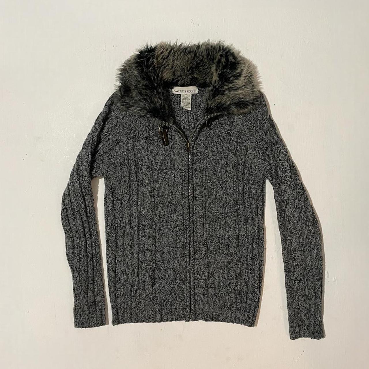 Grey Ribbed Sweater Longsleeve grey knit zip up... - Depop