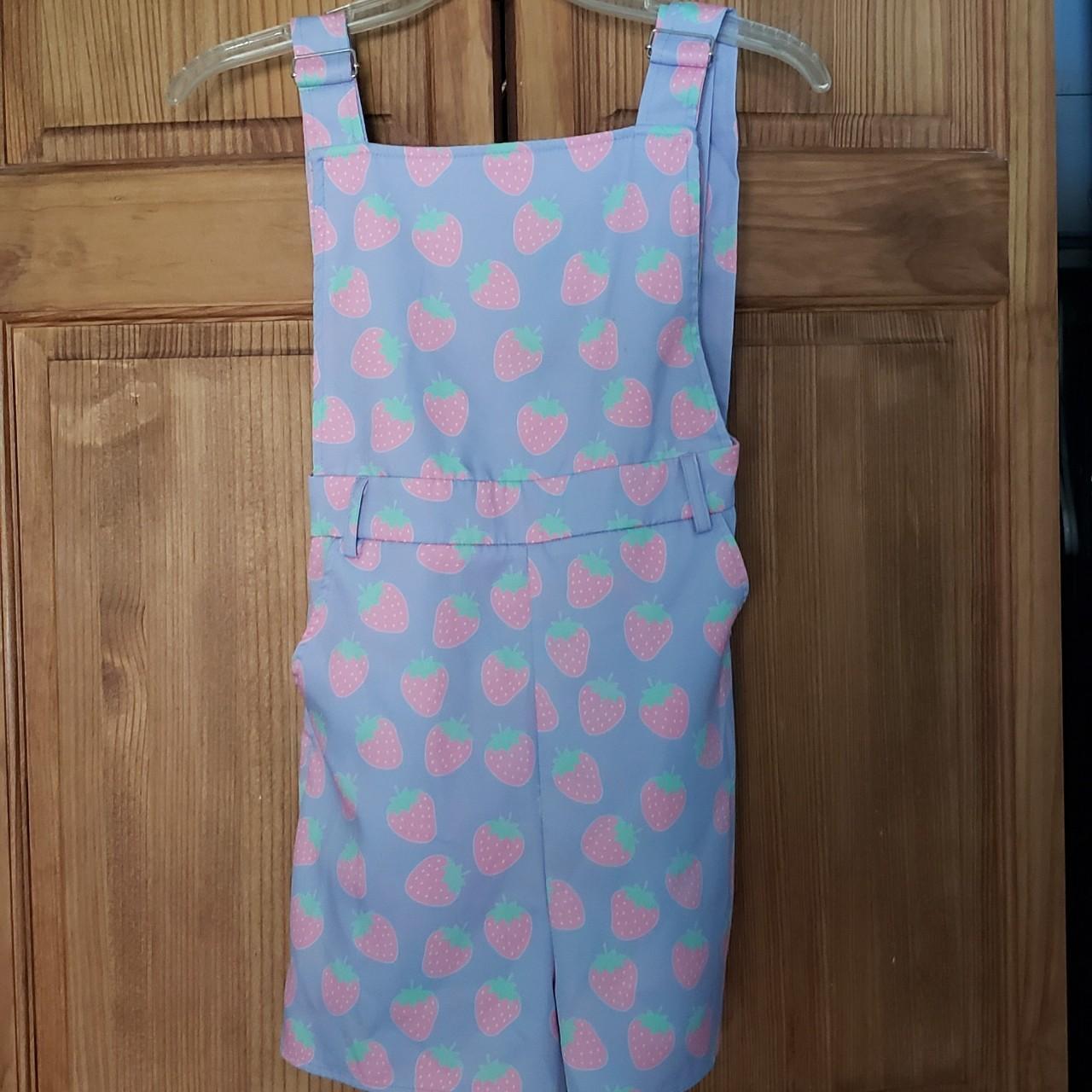 In Control kawaii pastel pink strawberry overalls in... - Depop