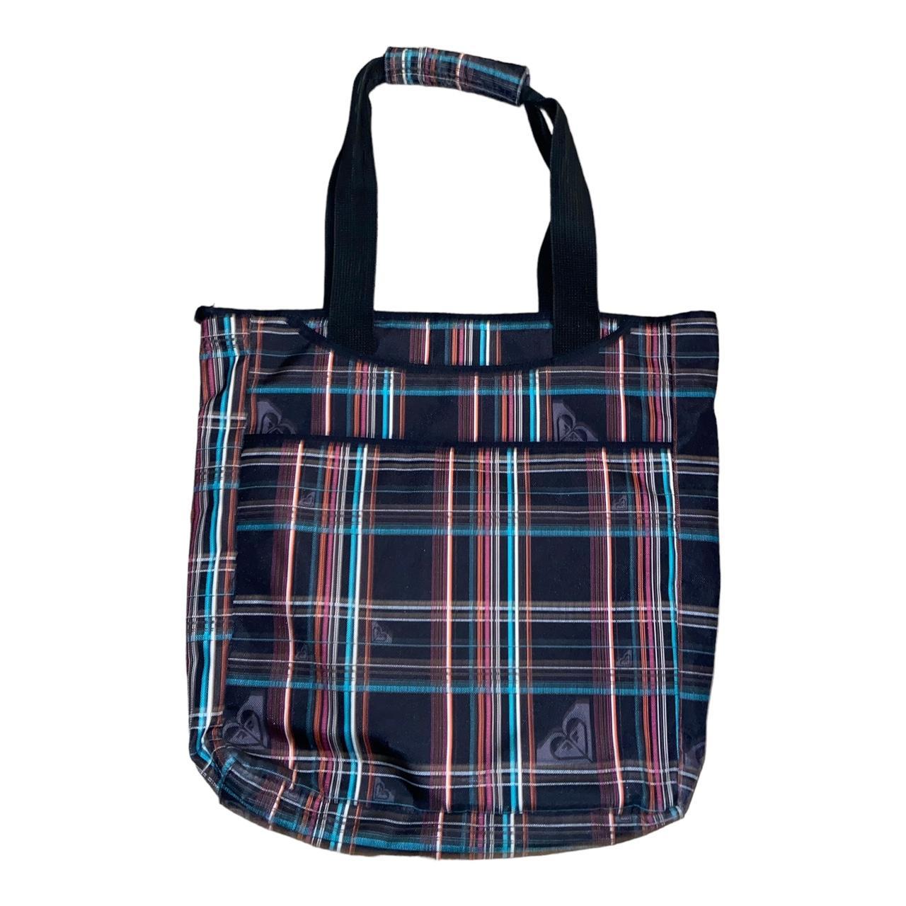 2000’s colorful plaid Roxy beach bag tote, pockets... - Depop