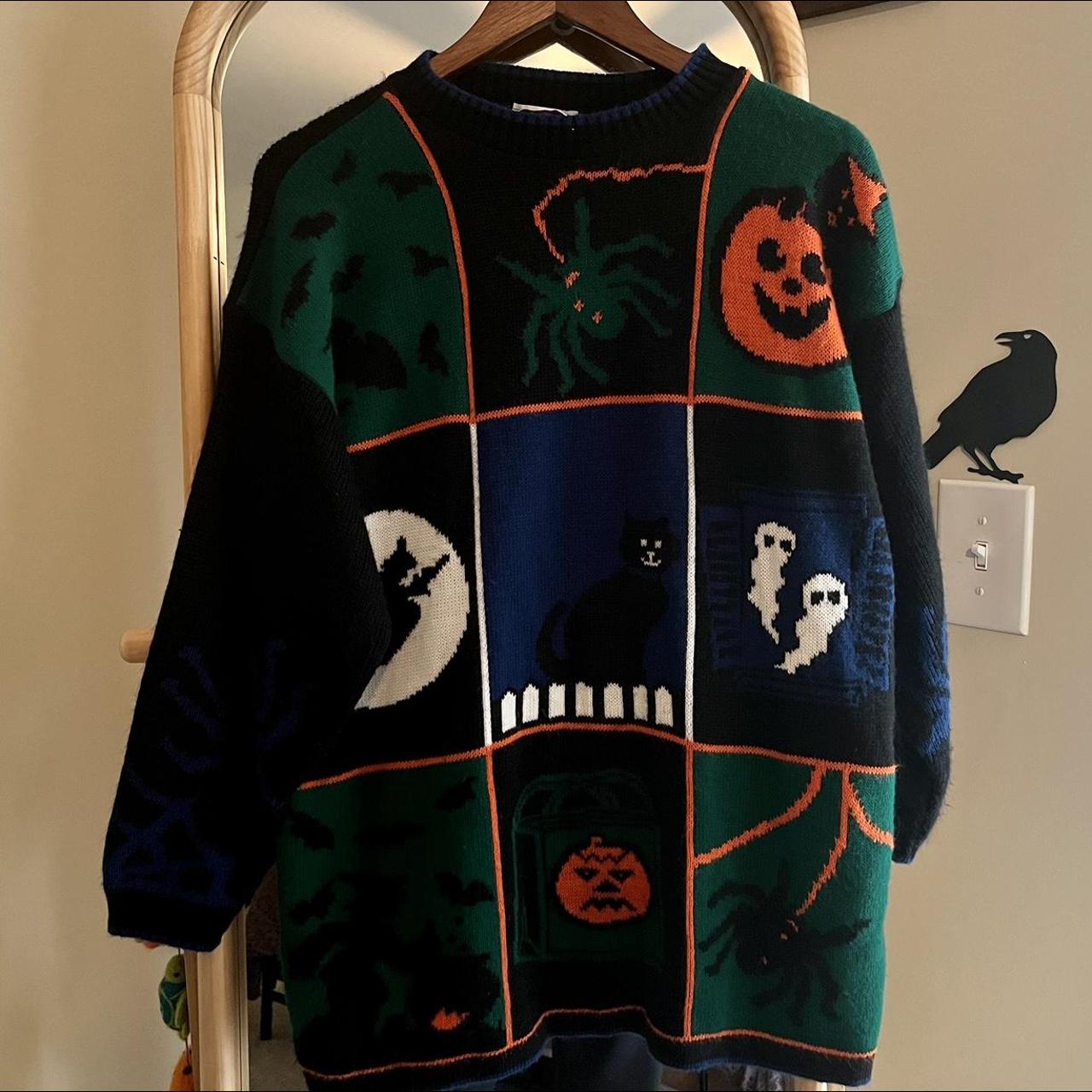 vintage halloween sweater featuring ghosts, witches,... - Depop