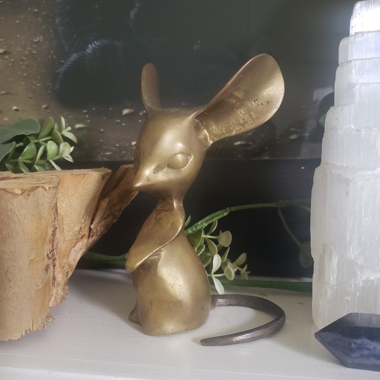 vtg brass mouse figurine almost 5" tall vintage... - Depop