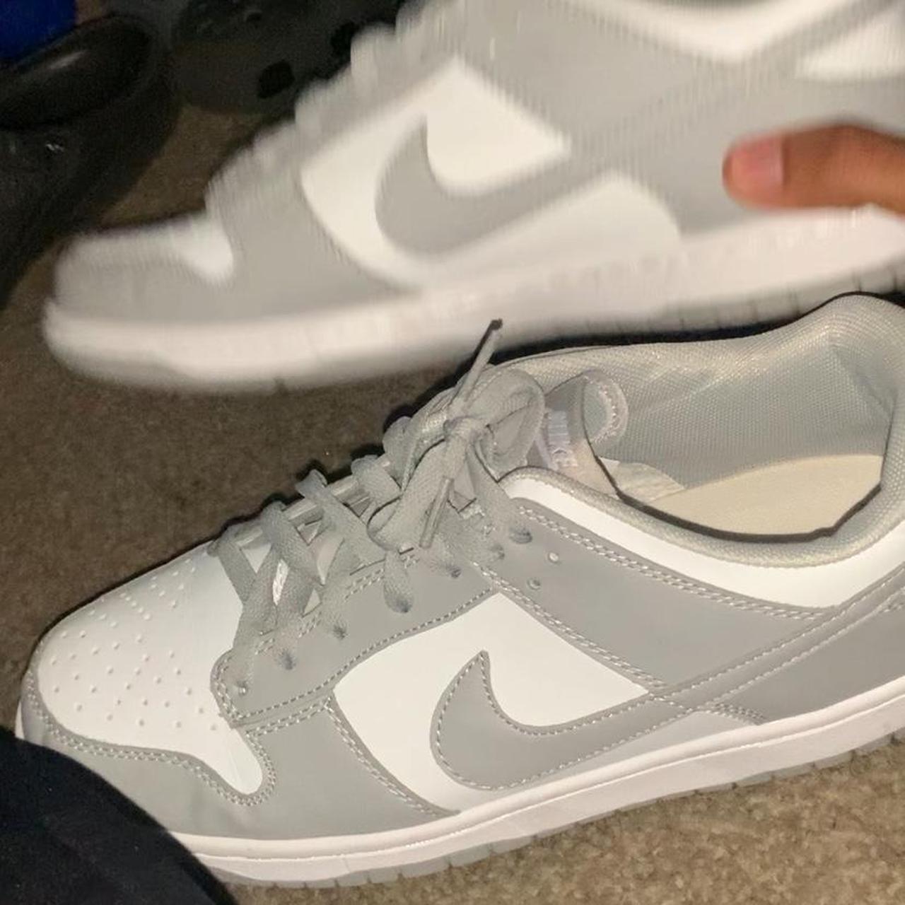 grey & white nike dunks, wore once. size 11.5 no box - Depop