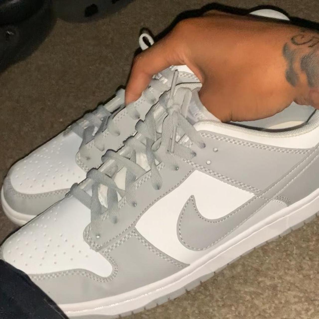 grey & white nike dunks, wore once. size 11.5 no box - Depop