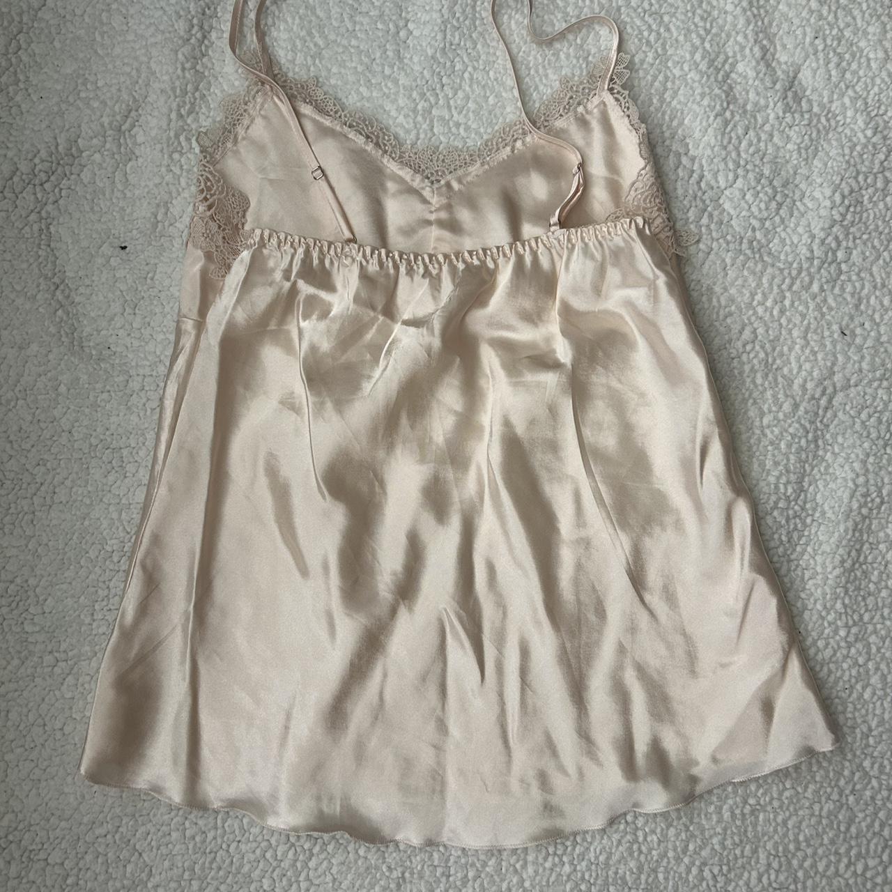 Coquette baby pink satin tank top with cream colored... - Depop