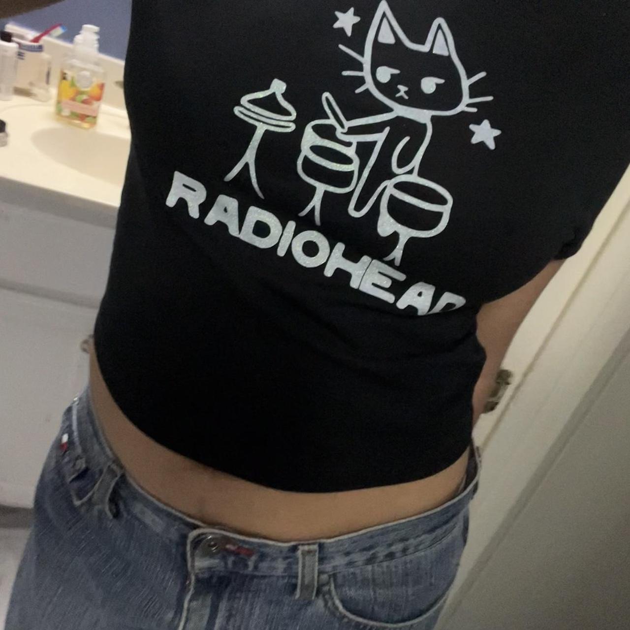 Radiohead baby tee. Glitter white design on black... - Depop