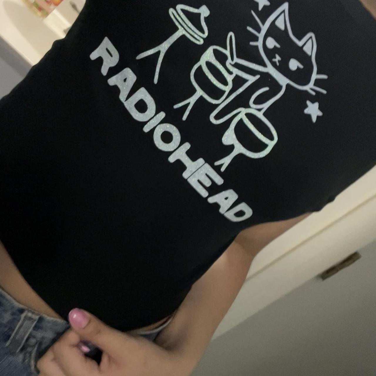 Radiohead baby tee. Glitter white design on black... - Depop