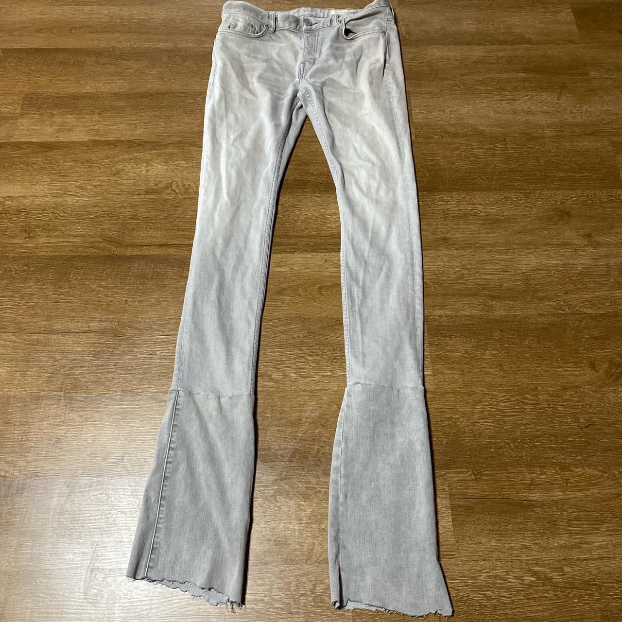 Gray stacked distressed jeans. #stacked... - Depop