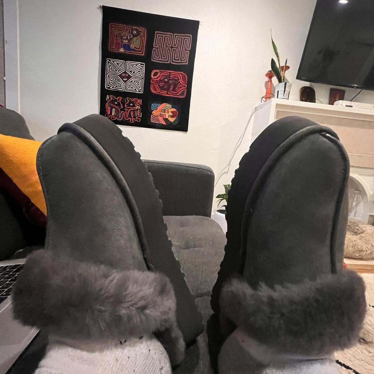 Cozy Uggs Grey Platform Slippers - Depop