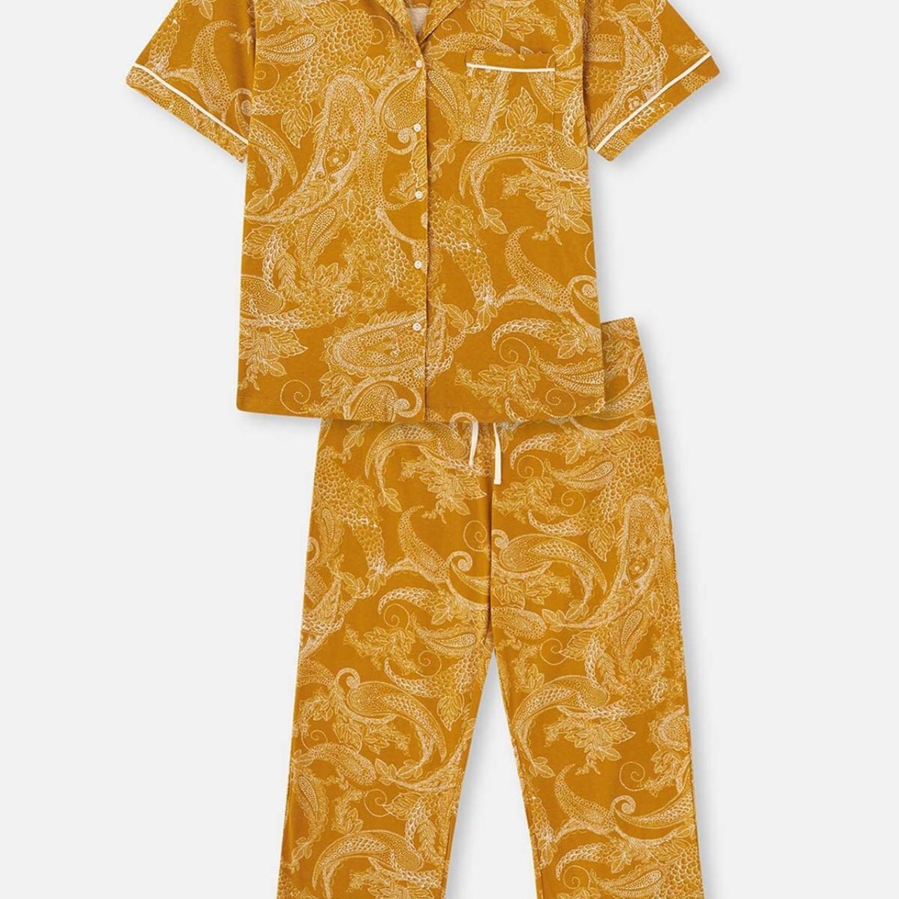 Mustard Meter Printed Shirt Collar Plus Size Pajama... - Depop