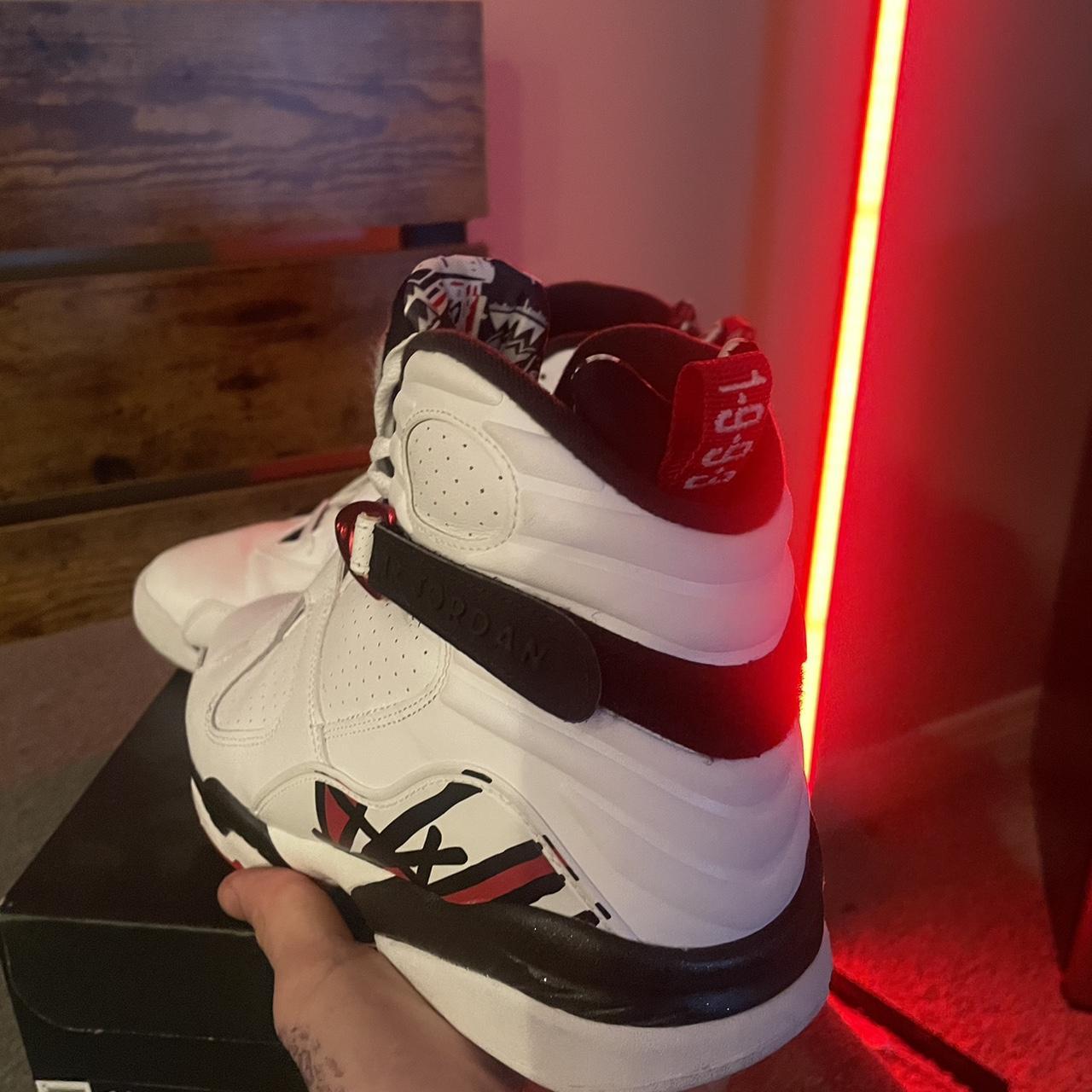 Jordan 8s • White/Gym Red-Black-Wolf Grey •... - Depop