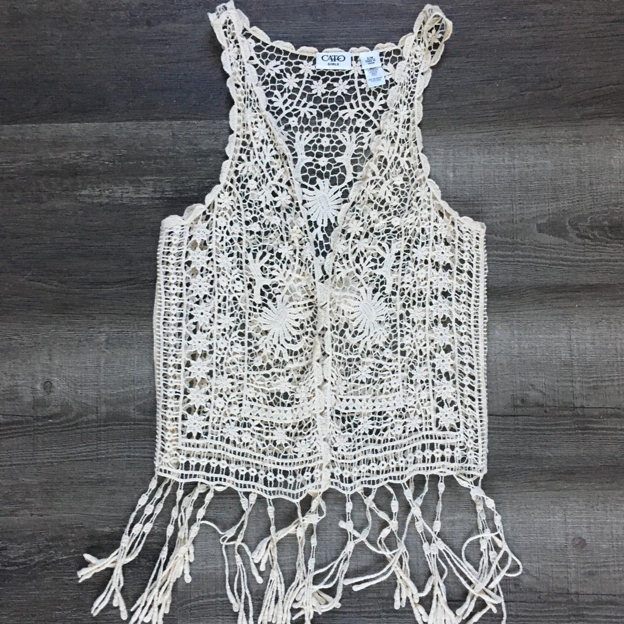 'CATO Boho lace Vest with Fringe, sleeveless vest... | Depop