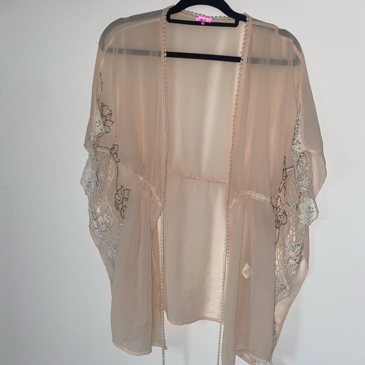 River island pink lace kimono beach cover up the... - Depop