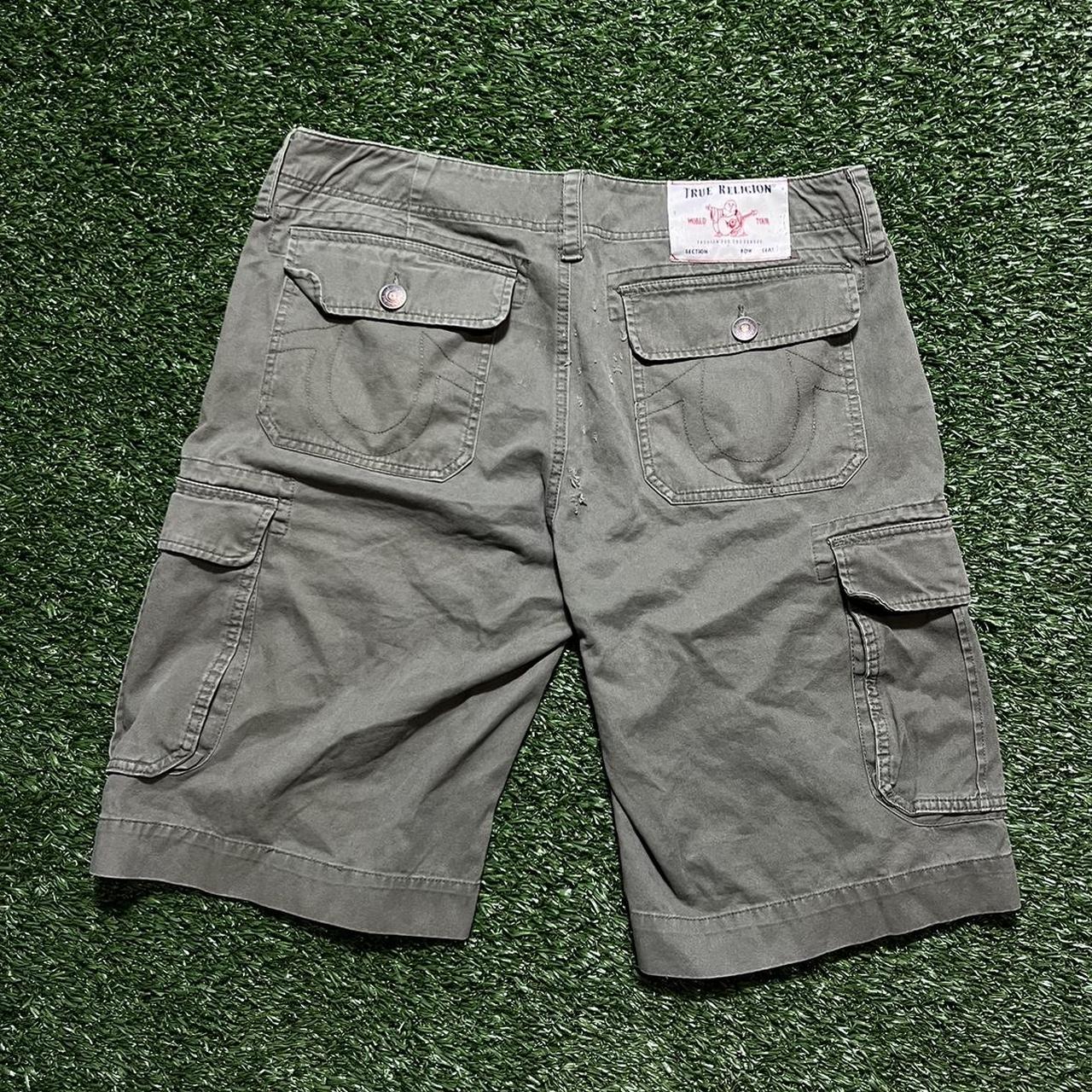 Y2K Green True Religion Cargo Shorts Condition 7/10... - Depop