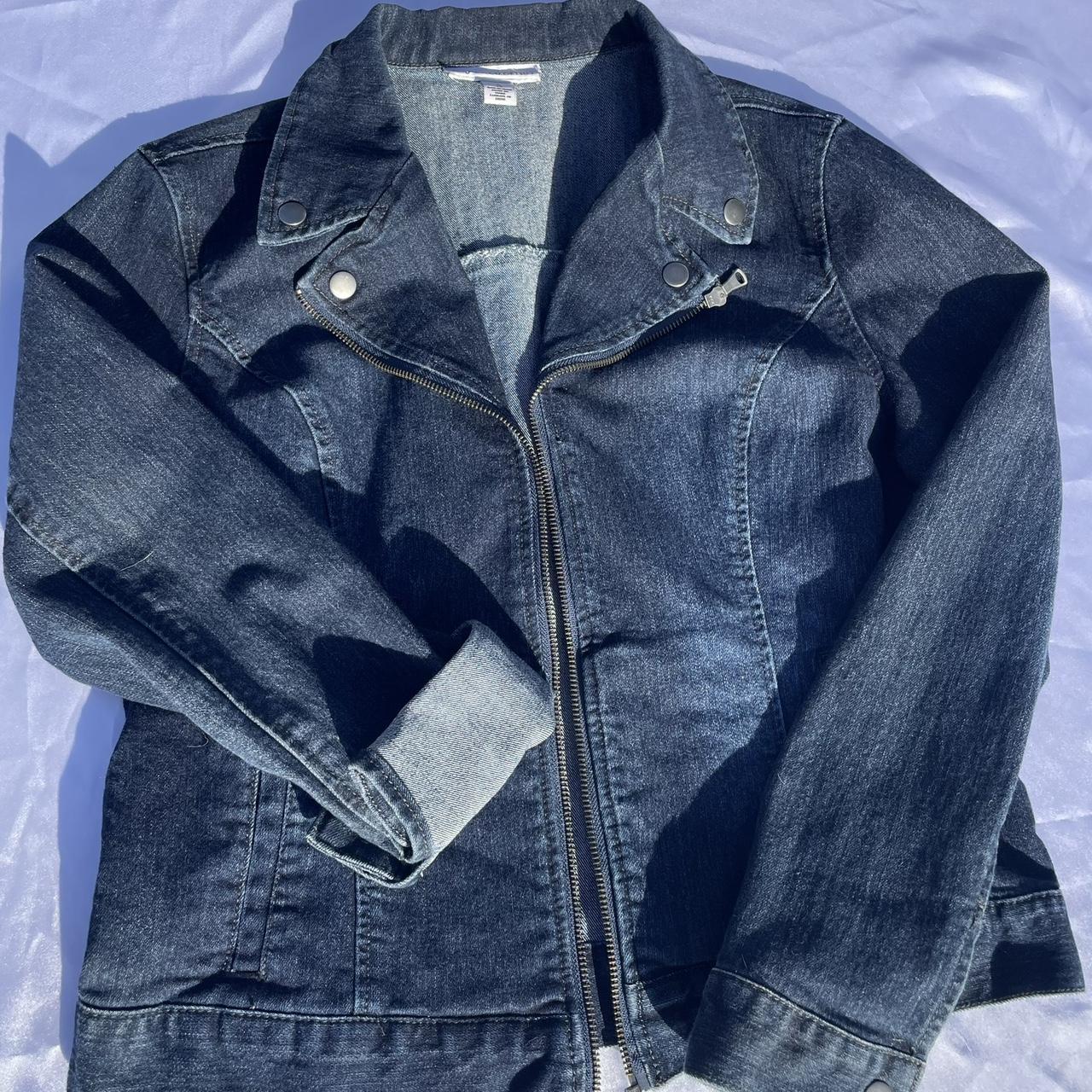 Women’s denim jacket Blue dark wash color Zip front... - Depop